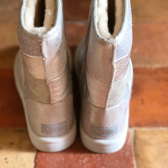 UGG | Shoes | Ugg Nib W Classic Glitter Patchwork Silver Boots | Poshmark